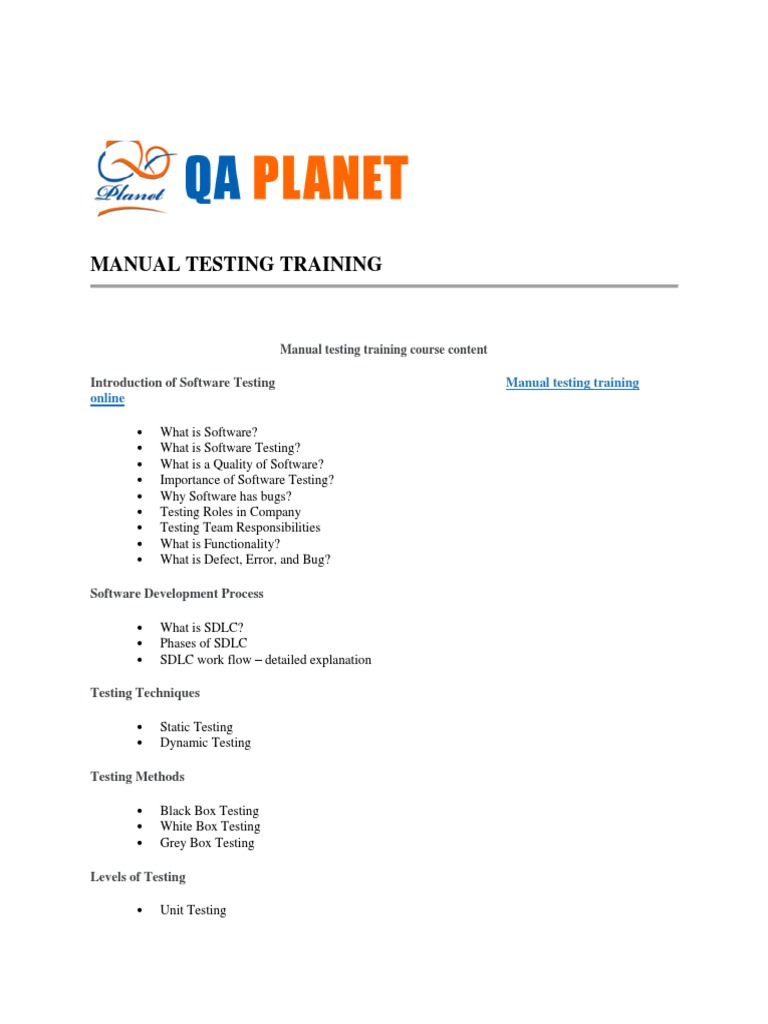 Manual Testing Training Course Content | PDF | Software Testing | Scrum ...