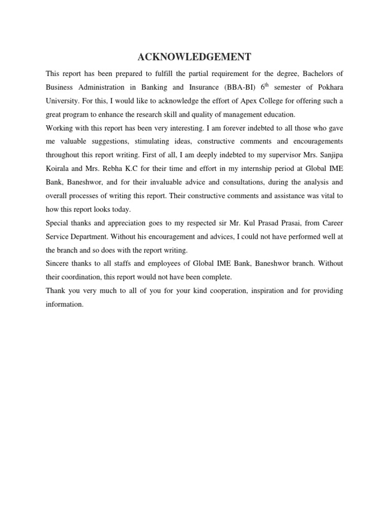 Internship Report Acknowledgement Summary | PDF | Internship | Job Hunting