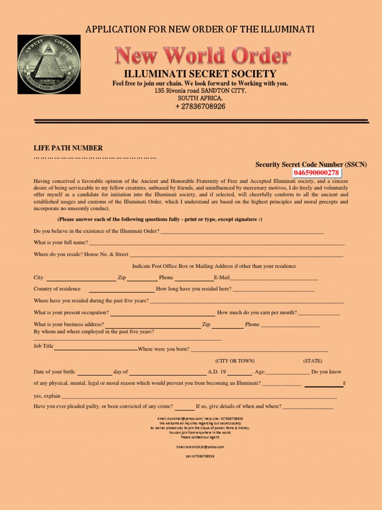 Illuminati Membership Application Form | PDF | Illuminati | New World ...