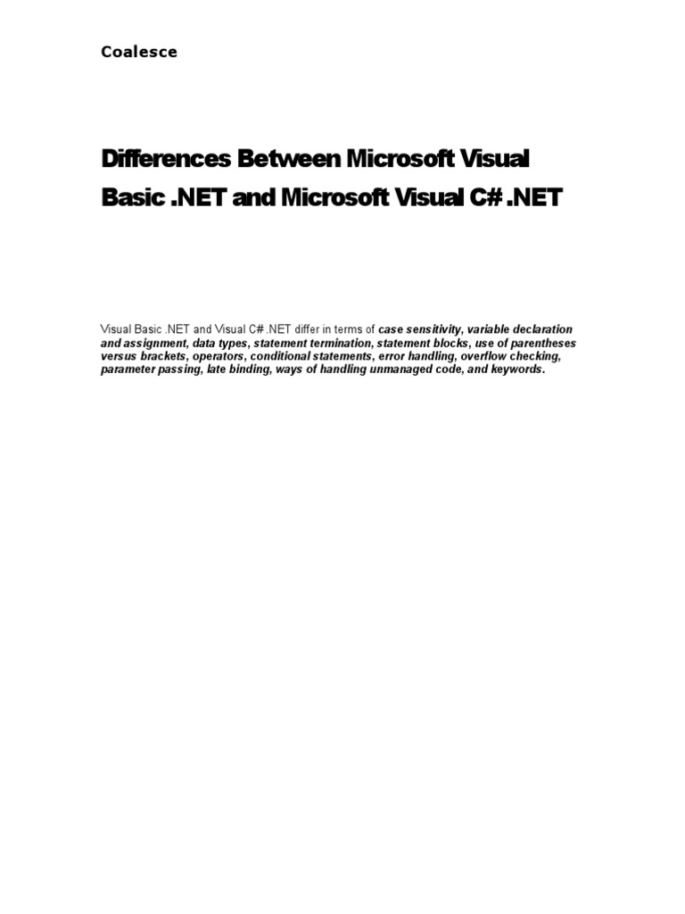 Difference Vb Net And C Pdf Class Computer Programming C Sharp Programming Language