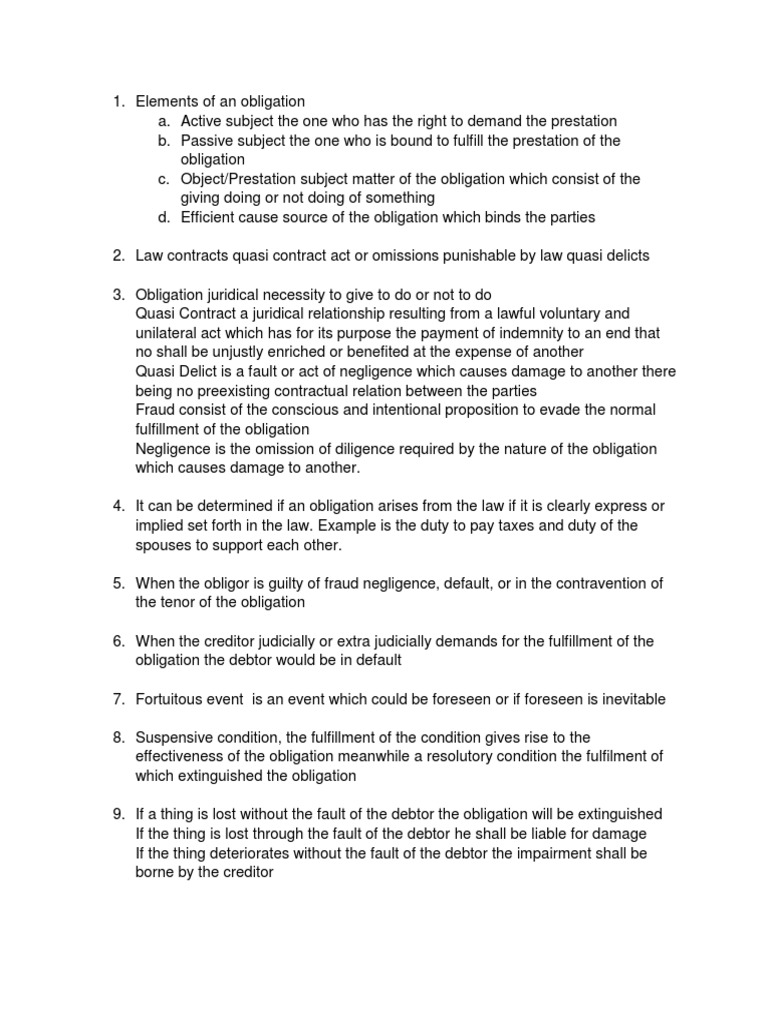 Elements of An Obligation | PDF | Guarantee | Law Of Obligations