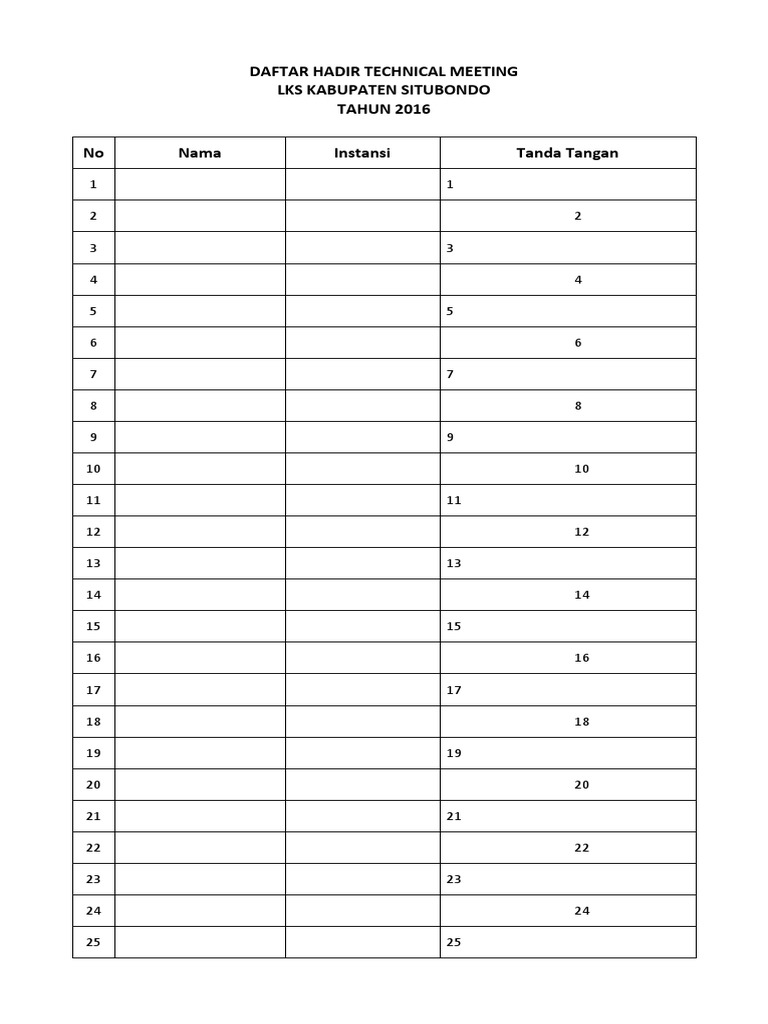 Daftar Hadir Technical Meeting | PDF