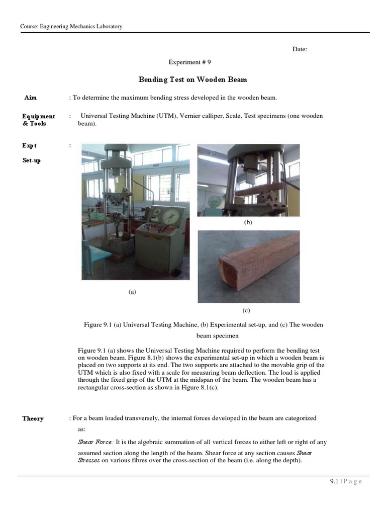 Exp-9 Bending Test on Wooden Beam | Bending | Beam (Structure)