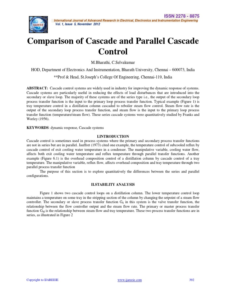 Comparison of Cascade and Parallel Cascade Control | Download Free PDF ...