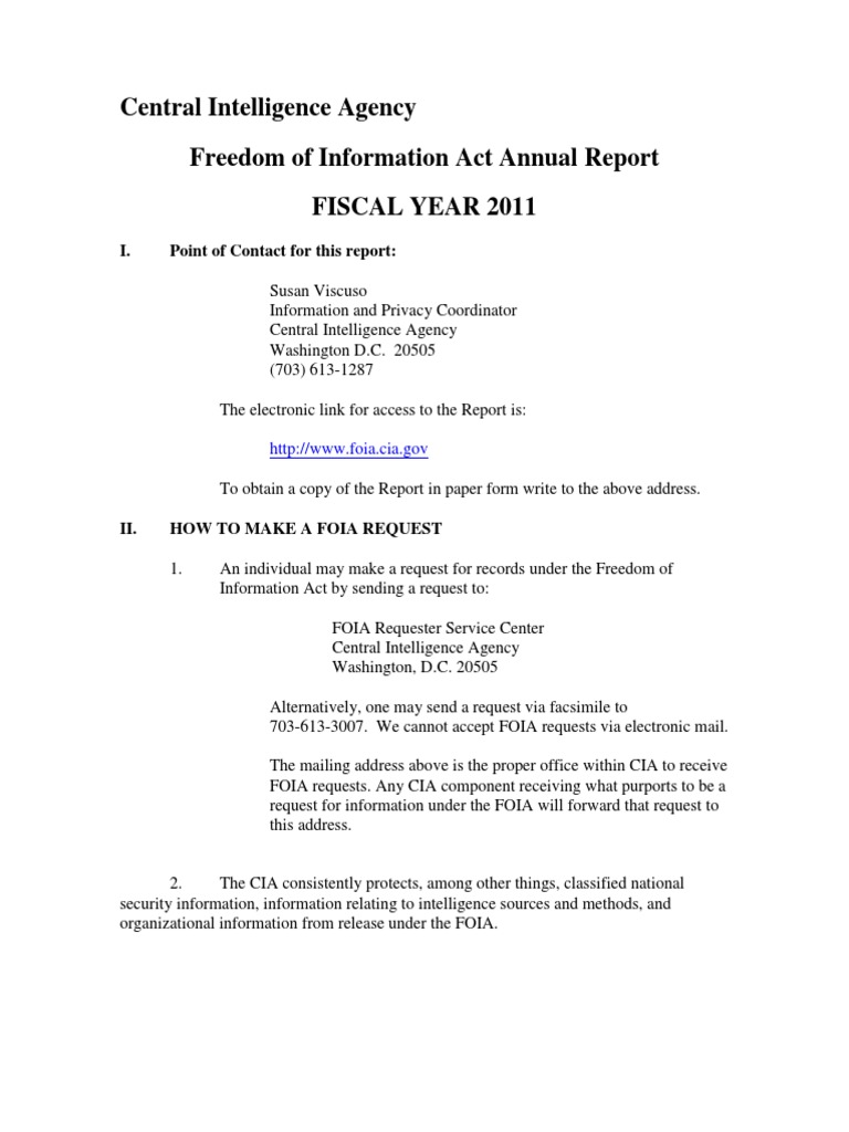 Central Intelligence Agency Freedom of Information Act Annual Report ...
