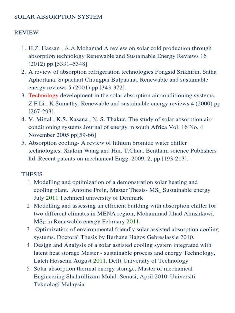 Solar Absorption System | PDF | Air Conditioning | Refrigeration