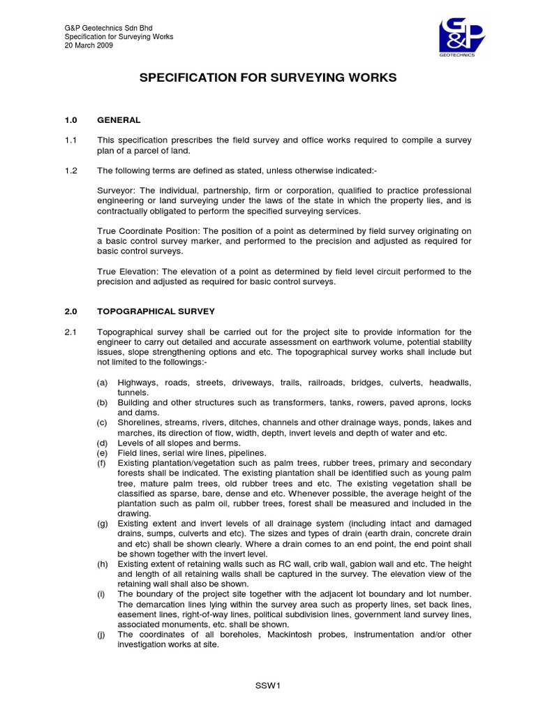 SP025 - Specification For Surveying Works | PDF | Surveying | Accuracy ...