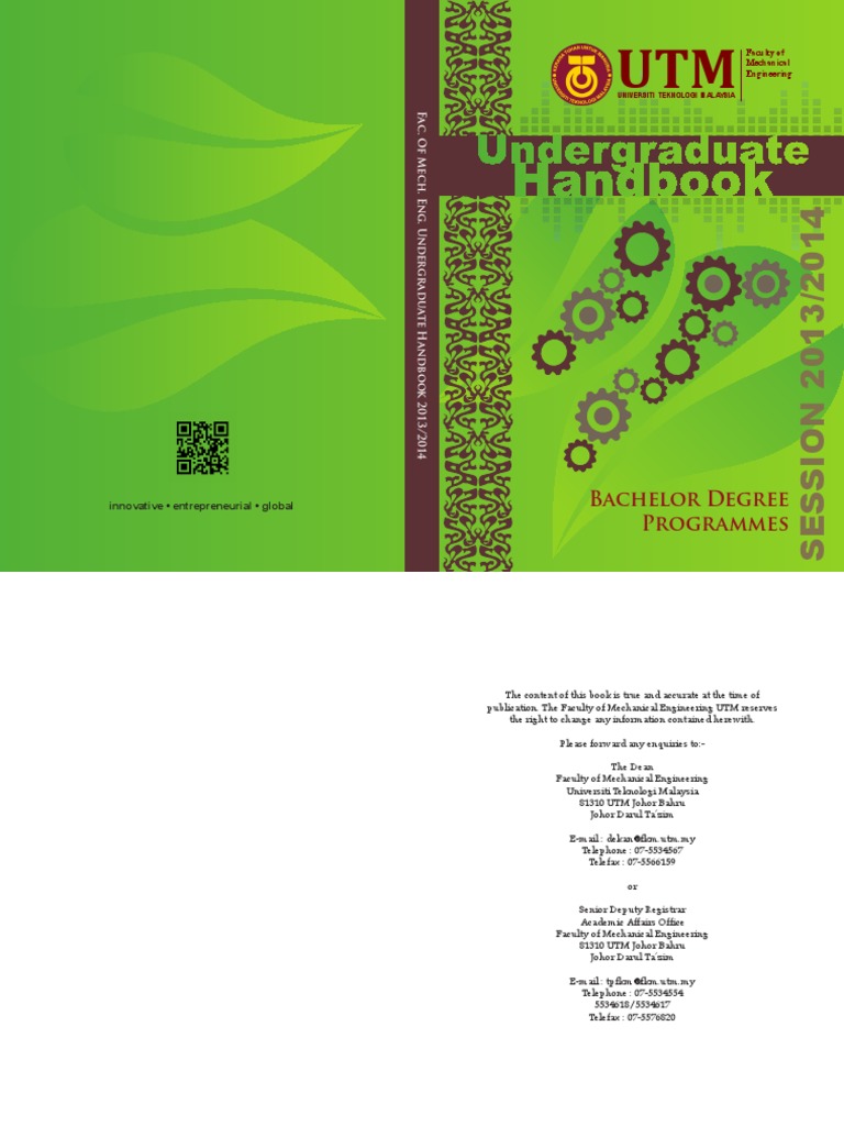 Faculty Of Mechanical Engineering Undergraduate Handbook 20132014 Pdf Pdf