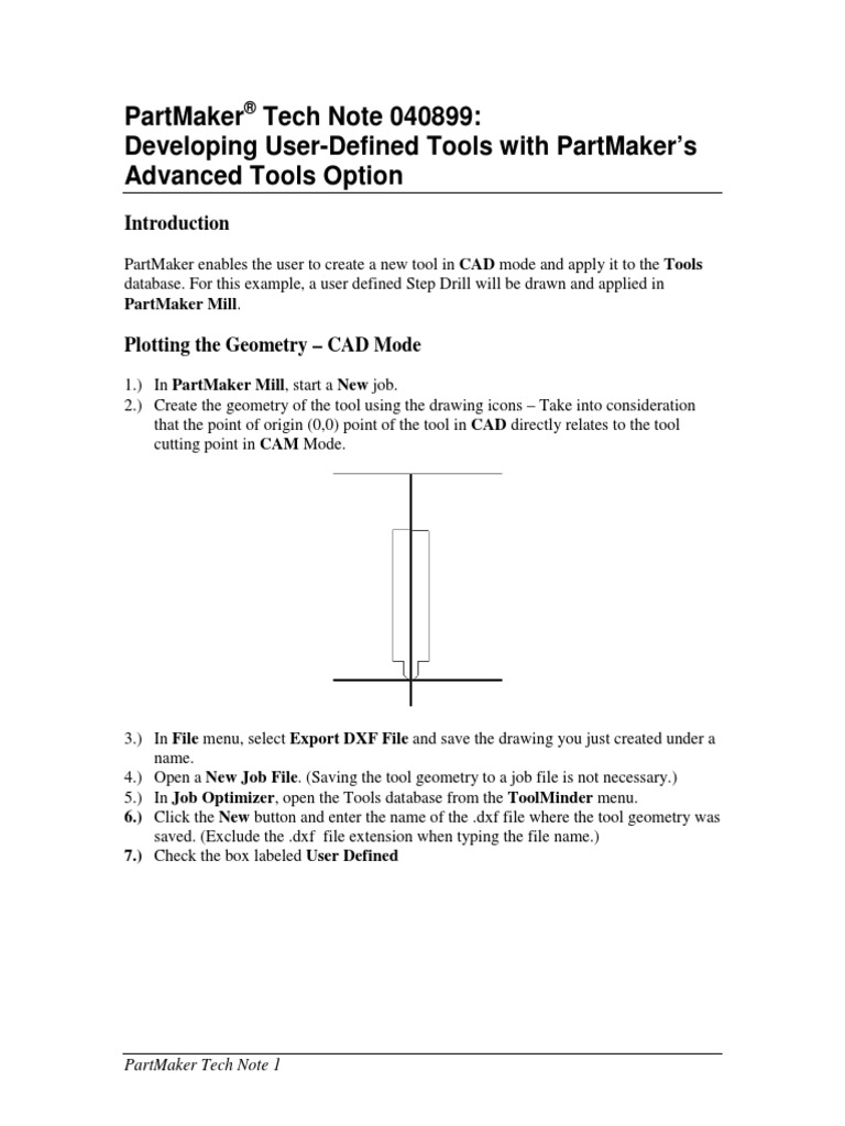 Partmaker Tech Note 040899: Developing User-Defined Tools With Partmaker'S Advanced Tools Option ...
