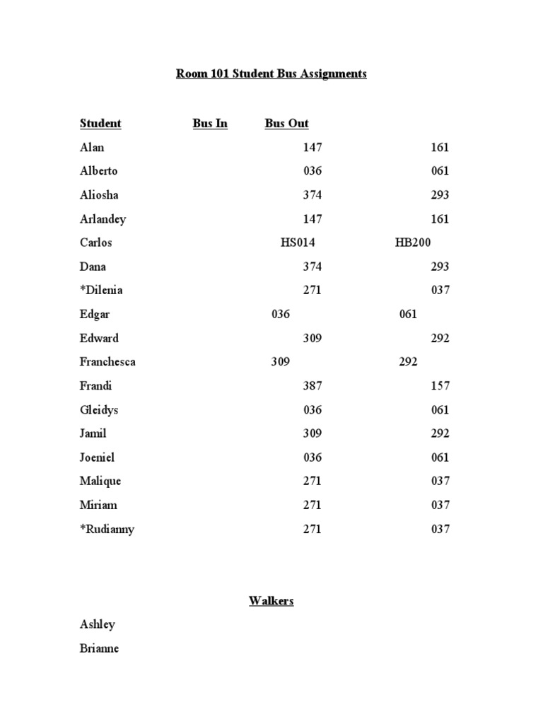 Student Bus Assignments | PDF