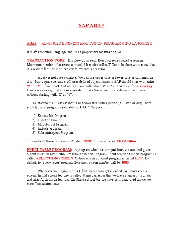 Abap Notes Pdf Parameter Computer Programming C Programming 1715