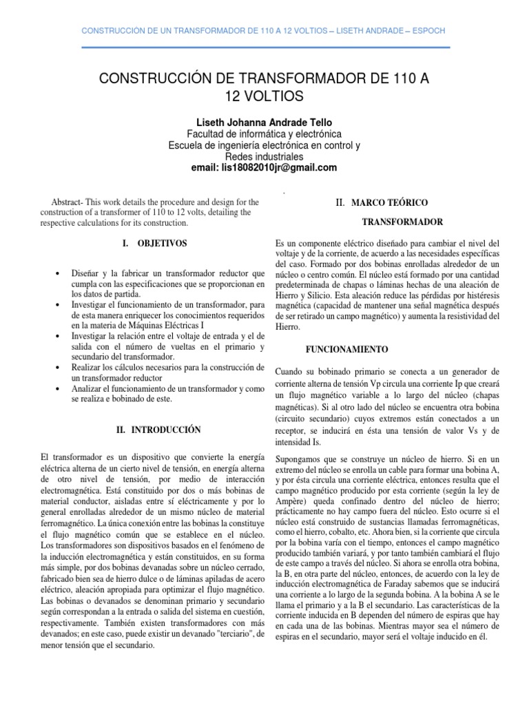 Construcción de Transformador de 110 A 12 | PDF | Transformador | Inductor