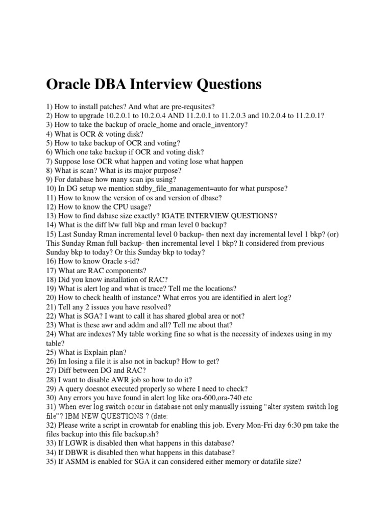 Oracle DBA Interview Questions | PDF | Oracle Database | Database Index