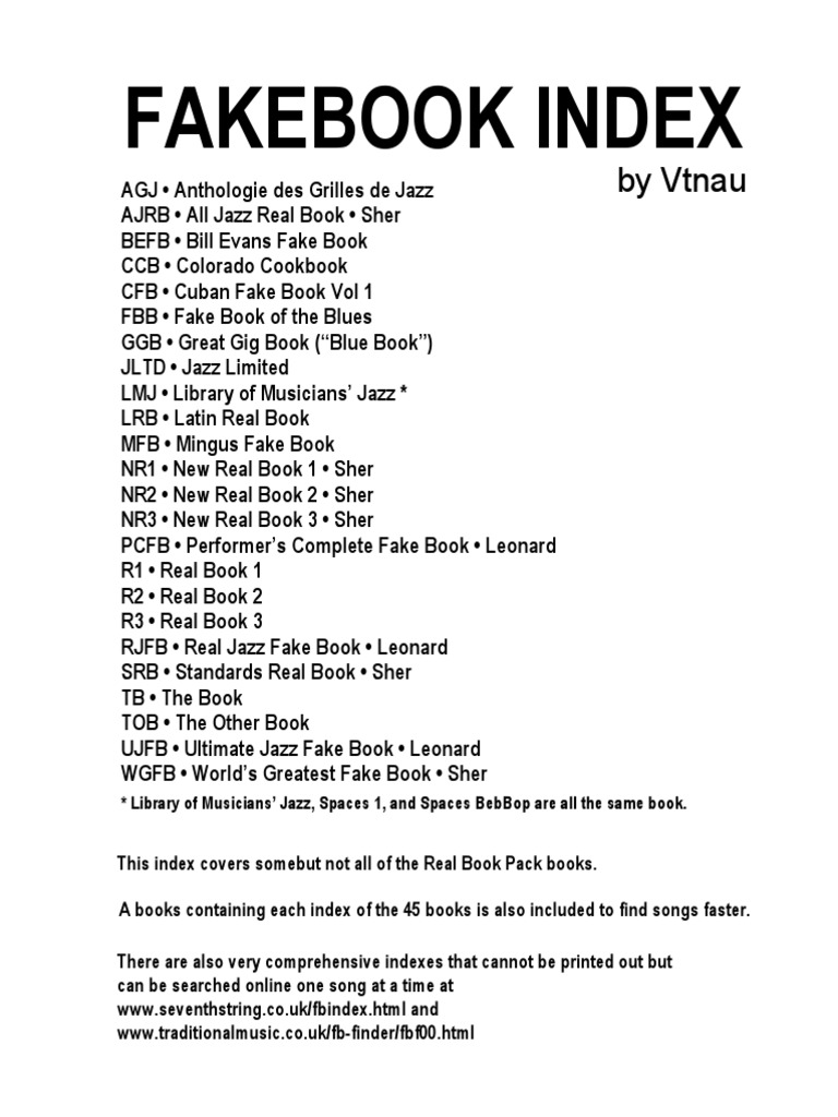 Fakebook Index PDF | PDF | Jazz | Music Of The African Diaspora