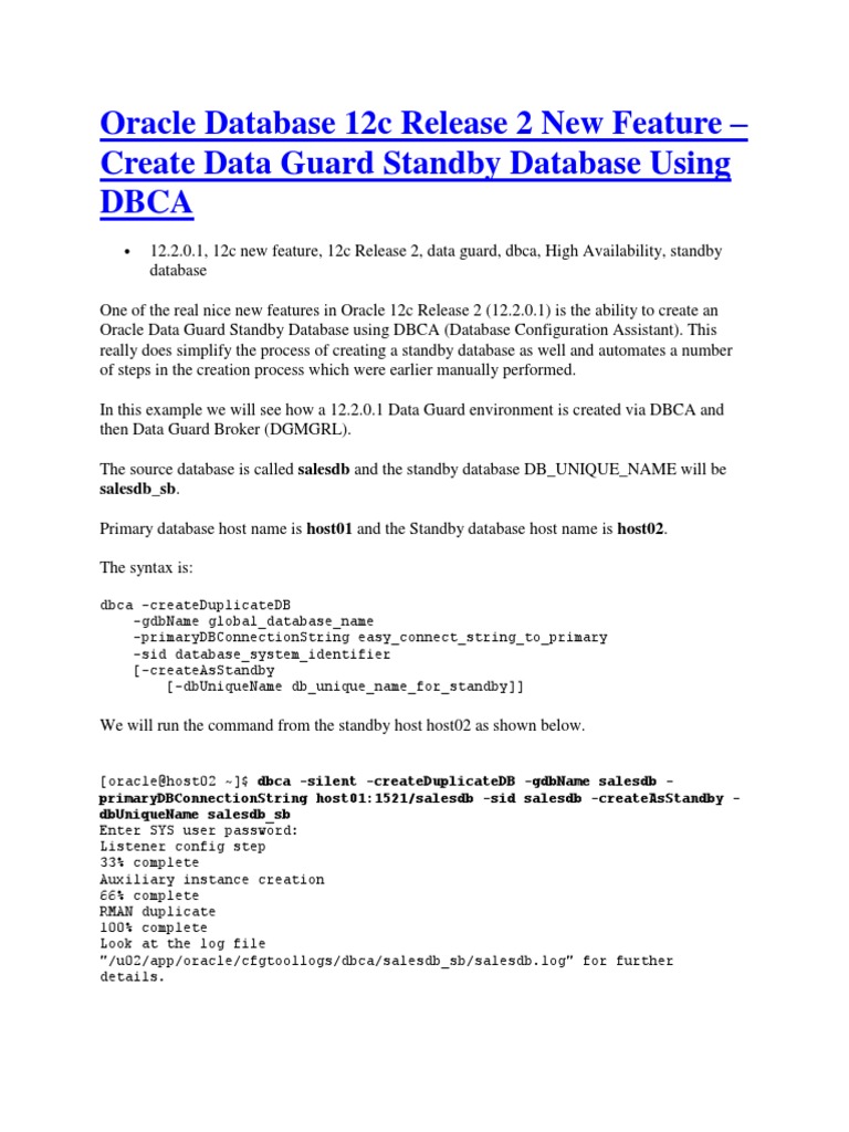 Create Oracle 12c Standby DB with DBCA | PDF | Oracle Database | Databases