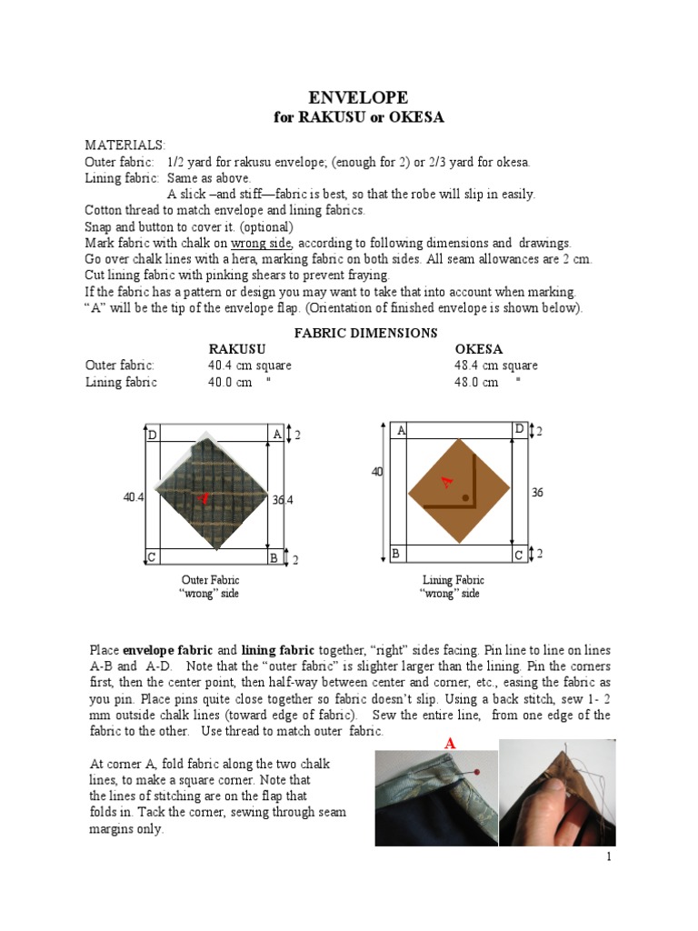 Rakusu Envelope | PDF | Sewing | Seam (Sewing)