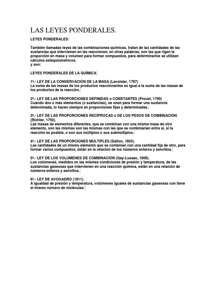 Las Leyes Ponderales | PDF