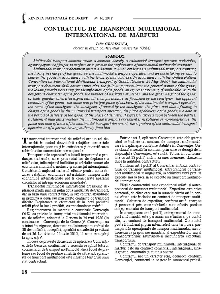 Multimodal Transport Contracts Explained | PDF | Law