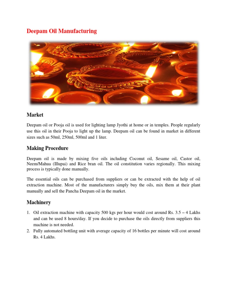 Deepam Oil Manufacturing Guide | PDF