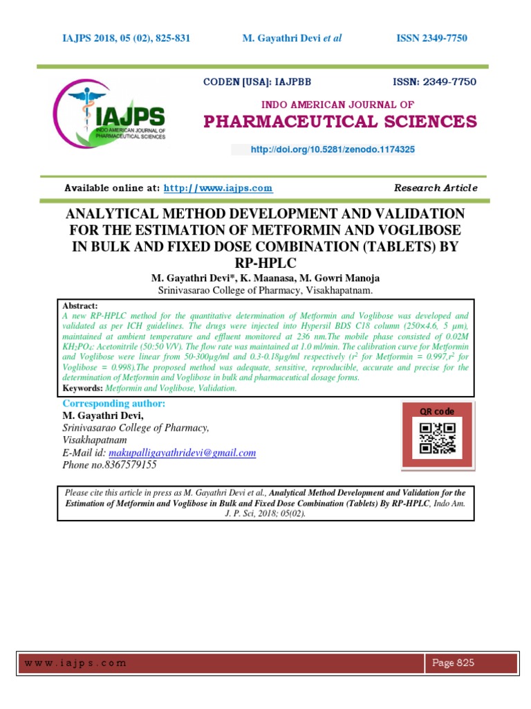 Analytical Method Development and Validation For The Estimation of Metformin and Voglibose in ...