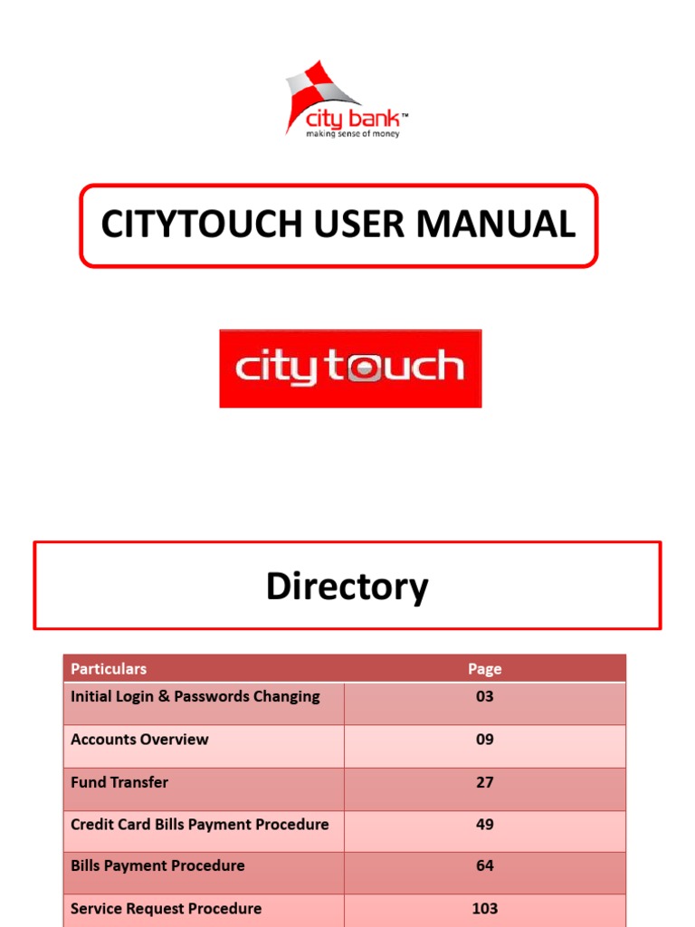 CityTouch User Manual Overview | PDF | Payments | Financial Transaction