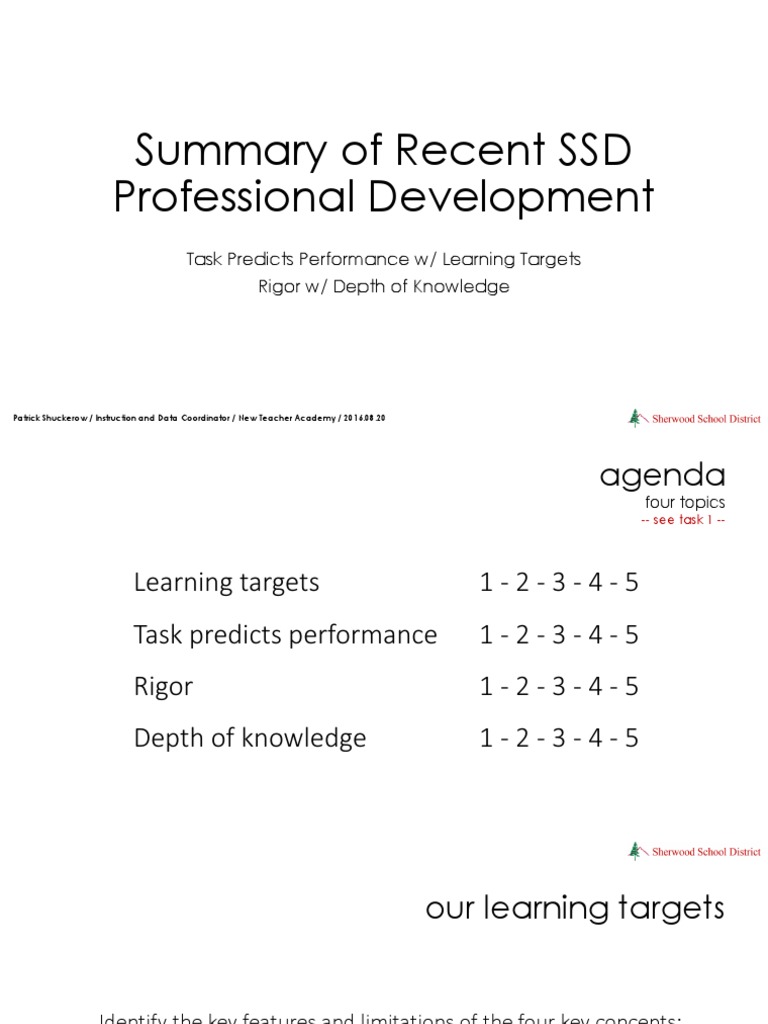 Summary of Recent SSD Professional Development: Task Predicts ...
