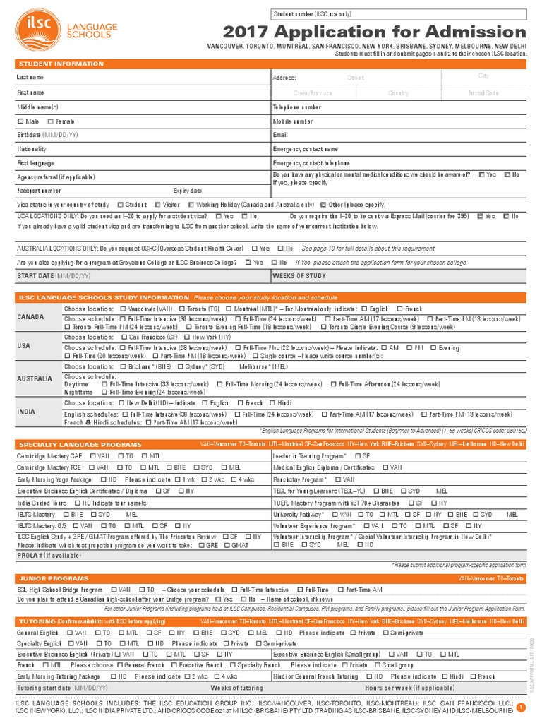 Application Form Language Schools | PDF | Payments | Travel Visa