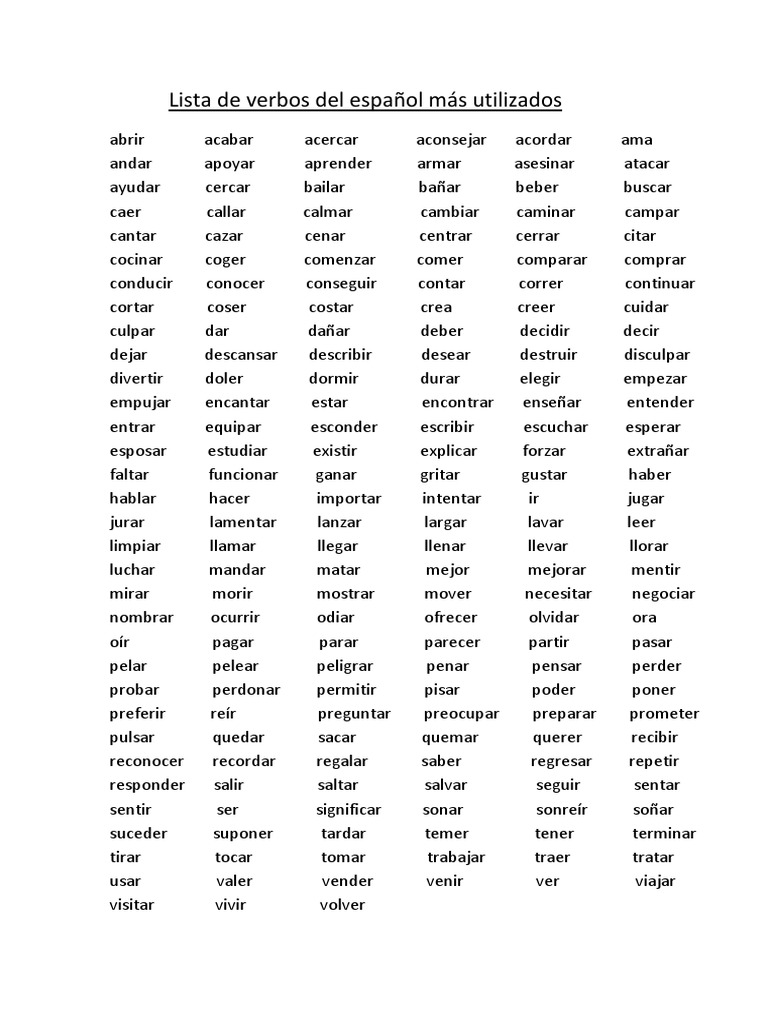 Lista de Los Verbos Del Español Más Utilizados | PDF | Ocio ...
