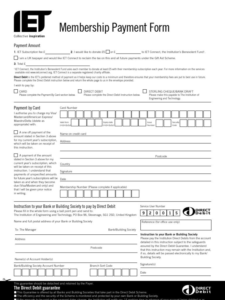 IET Membership Payment Form | Payments | Debit Card