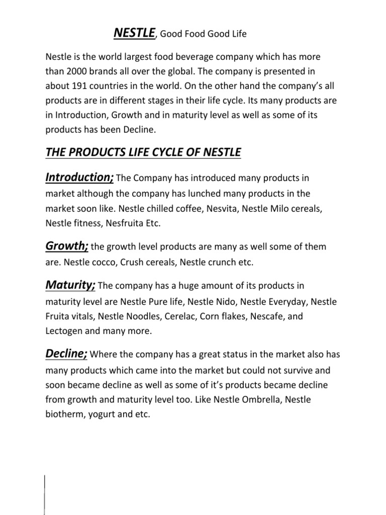 NESTLE Product Life Cycle | PDF | Nestlé | Food Industry