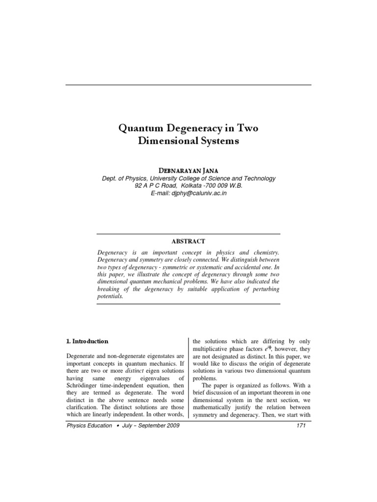 Quantum Degeneracy in 2D Systems | PDF | Business