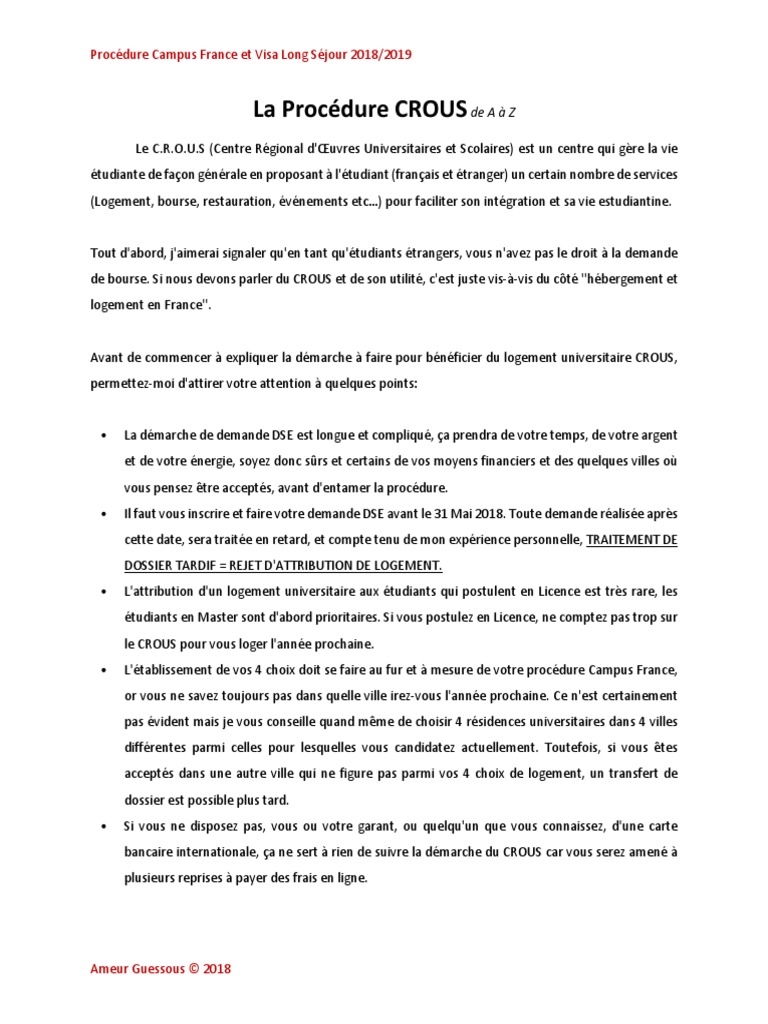 CROUS | PDF | France | Visa (Document)