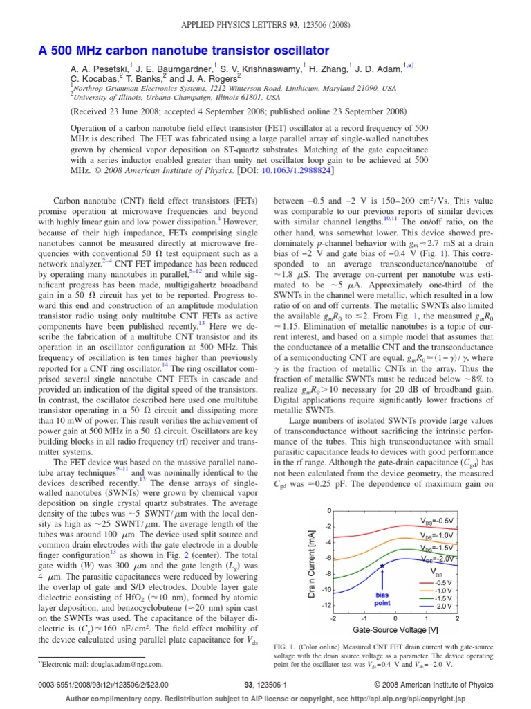 Nanotube Transistor Oscillator | PDF | Carbon Nanotube | Field Effect ...