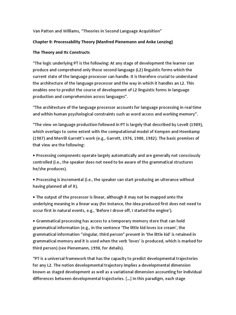Processability Theory in L2 Acquisition | PDF | Second Language ...
