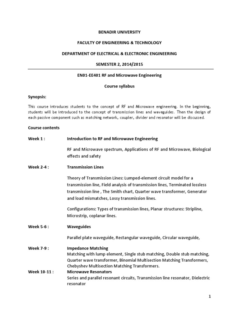 RF and Microwave Engineering Syllabus | PDF | Transmission Line | Waveguide