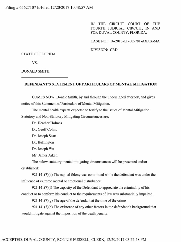 [13-Cf-5781] Statement of Particulars of Mental Mitigation