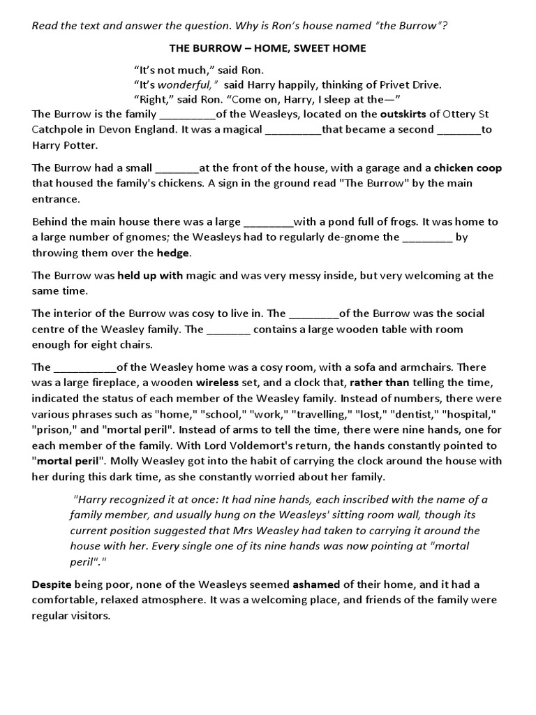 The Burrow Worksheet | PDF | Contemporary Fantasy Novels | Warner Bros ...
