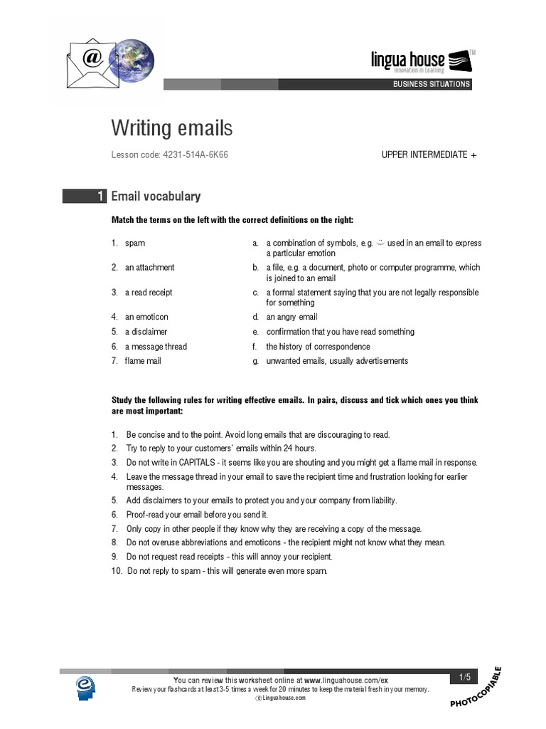 Writing Emails Activities | PDF | English Language | Spamming