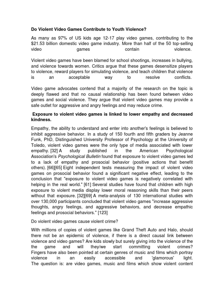 Do Violent Video Games Contribute To Youth Violence | PDF | Video Games ...