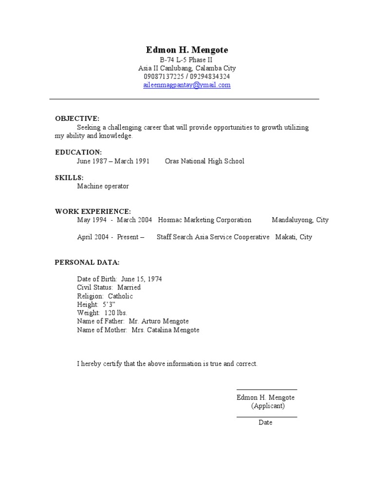 Mengote Resume | PDF