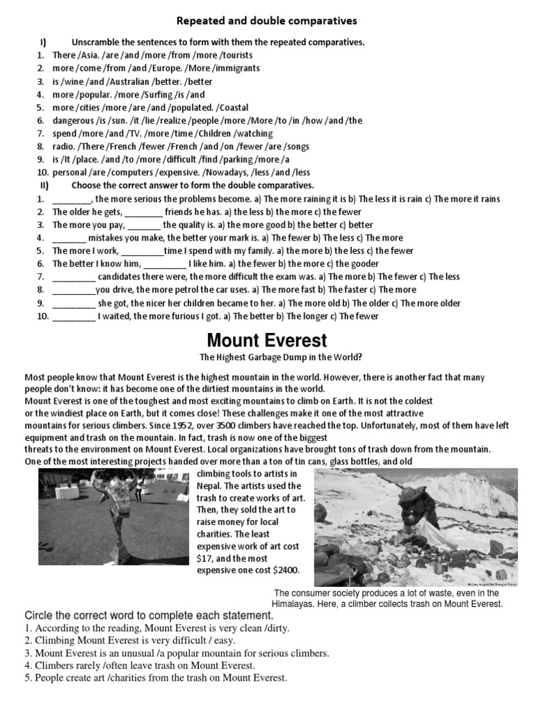Repeated and Double Comparatives Exercises | PDF | Mount Everest ...