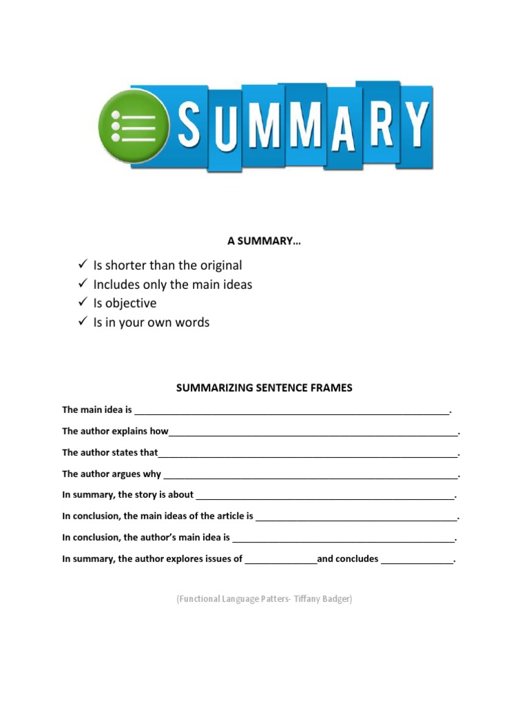 Summary Sentence Frames | PDF