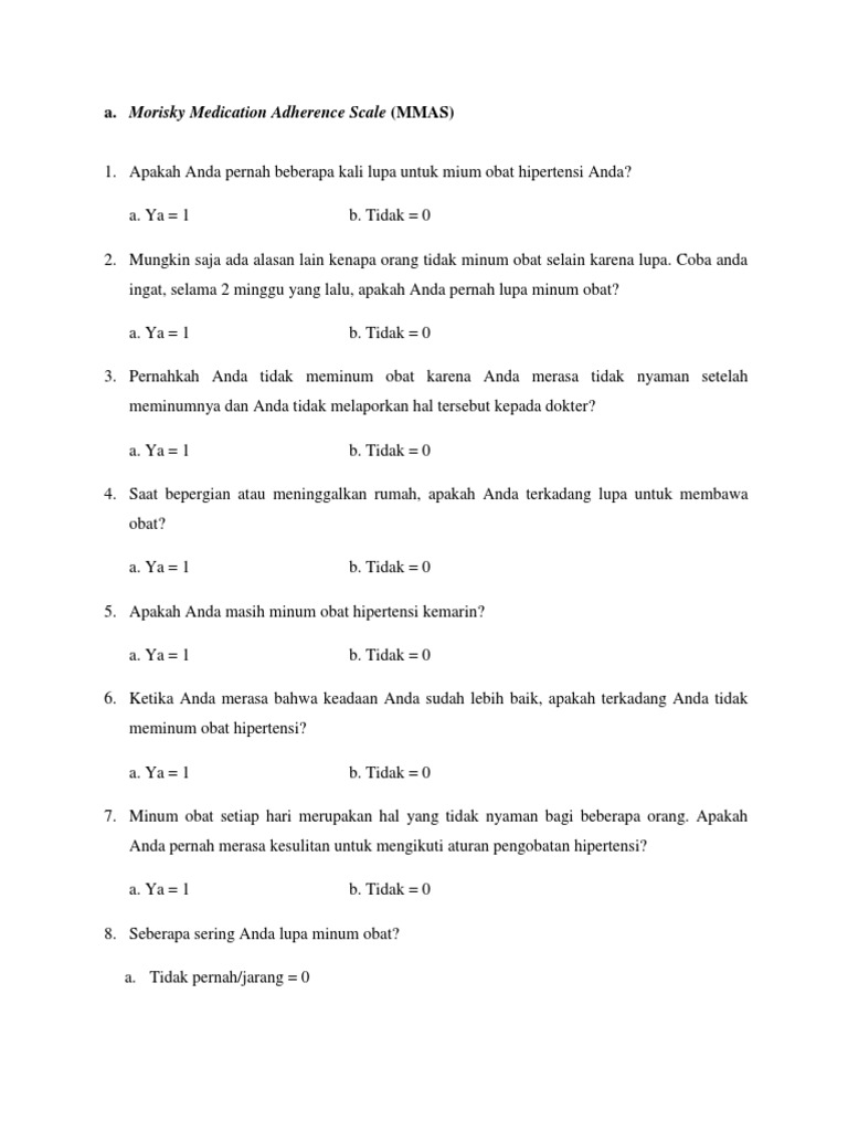 Morisky Medication Adherence Scale | PDF