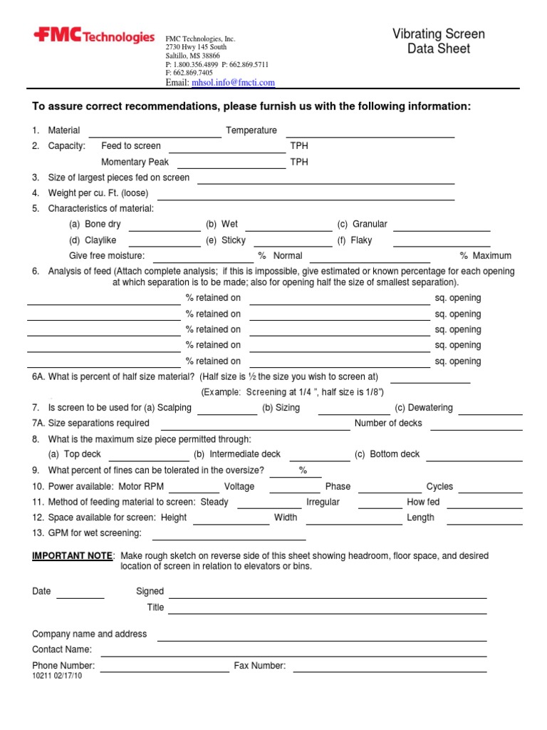 Vibrating Screen Data Sheet PDF | PDF | Manufactured Goods | Nature