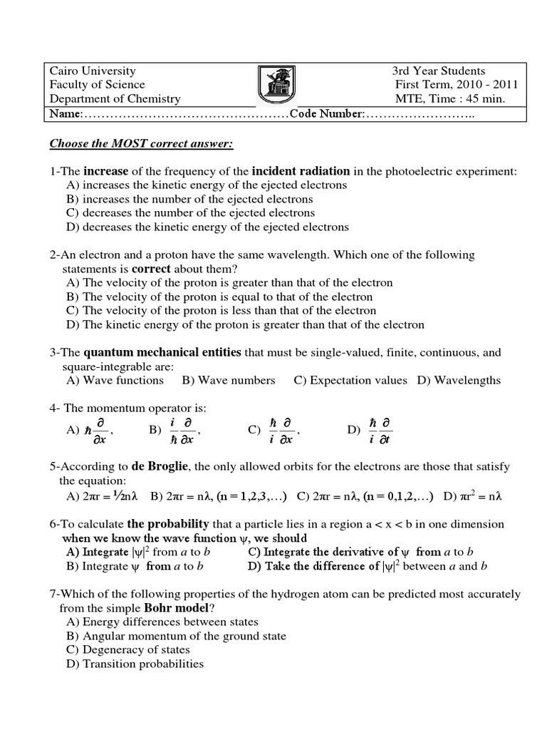 316 Midterm Exam | PDF | Electron | Atoms