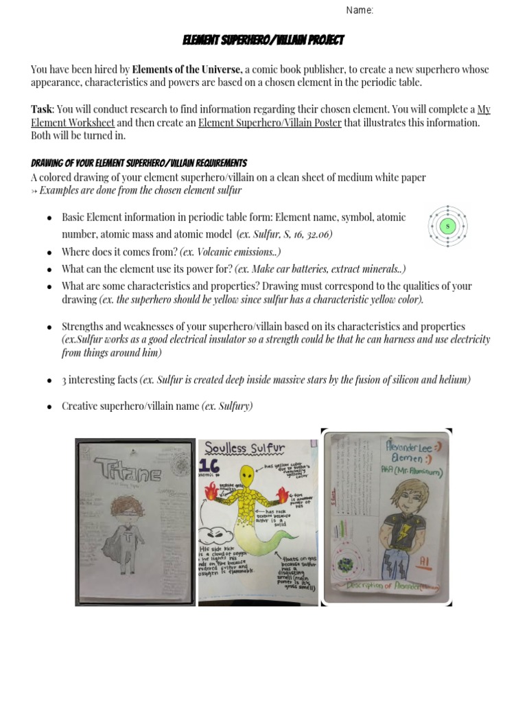 5c Element Superhero 2fvillain Project | PDF | Chemical Elements | Sulfur