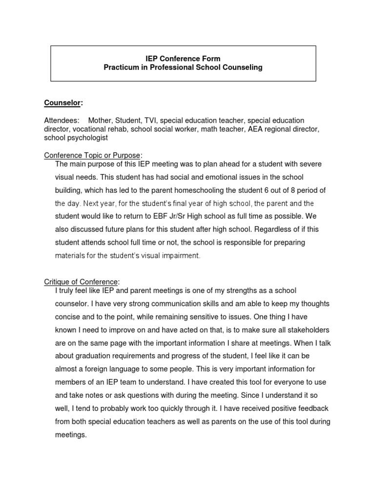 IEP Meeting Intake Form | PDF | Individualized Education Program ...