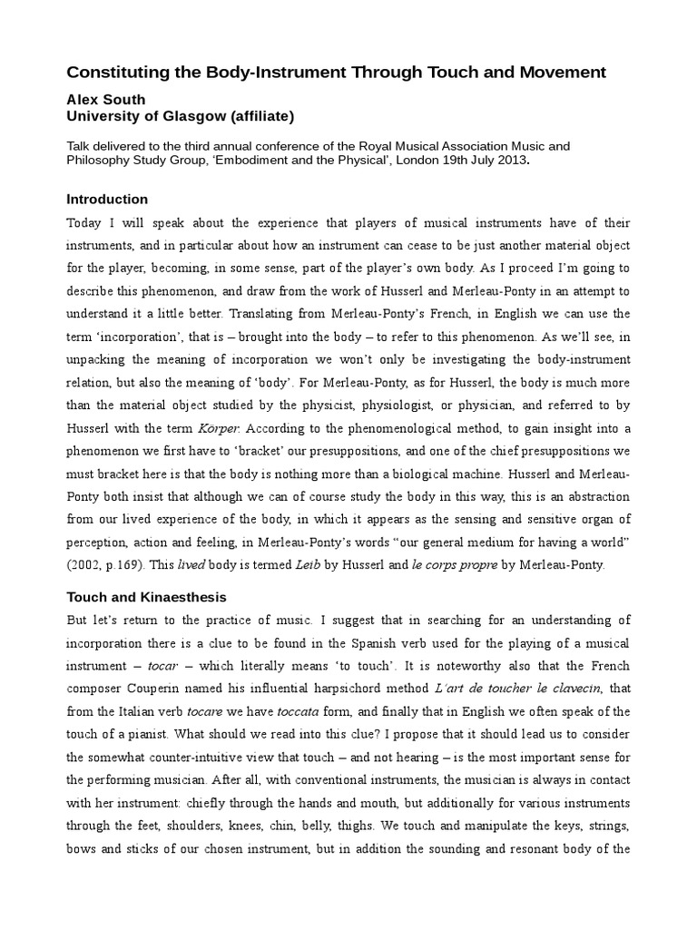 Constituting The Body-Instrument RMA | PDF | Phenomenology (Philosophy ...
