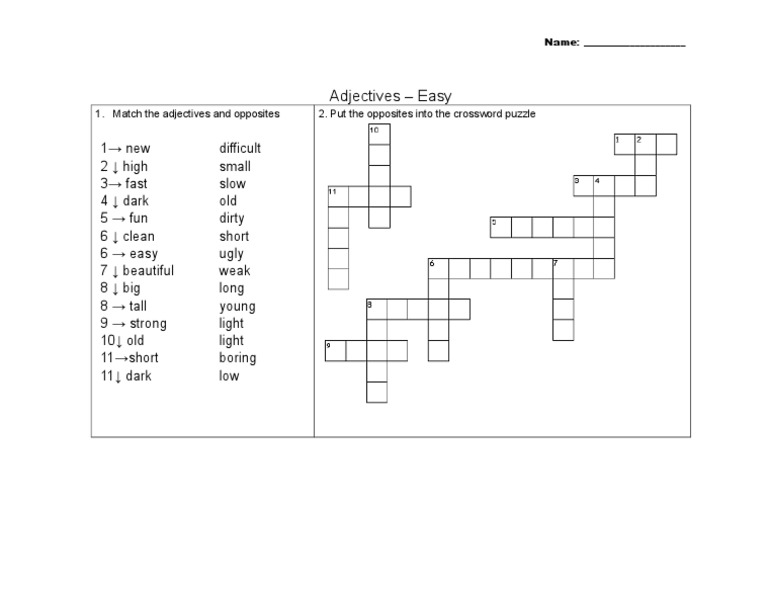 Adjectives Opposites Crossword | PDF