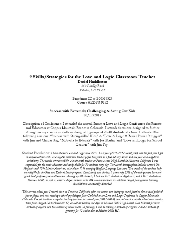 9 Skills For The Love and Logic Classroom Teacher | PDF | Teachers ...